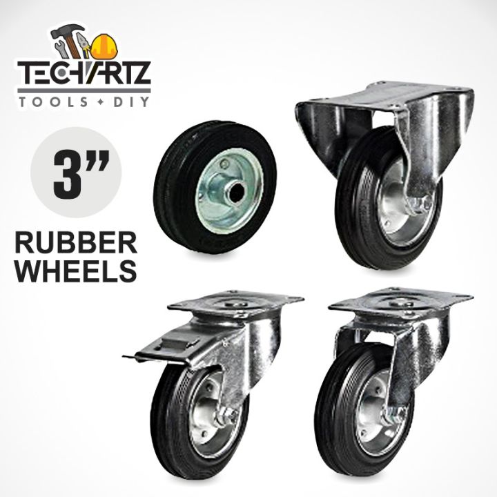 Black 3 Inch Medium-duty Wheel 140kg Rubber Brake / Swivel / Rigid ...