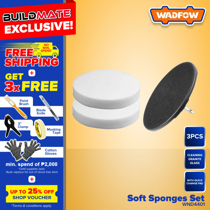 BUILDMATE Wadfow Soft Sponges Pad 3PCS/SET 3.5" Inch (89mm) Scrubber Pad SOLD PER PIECE WHT ...