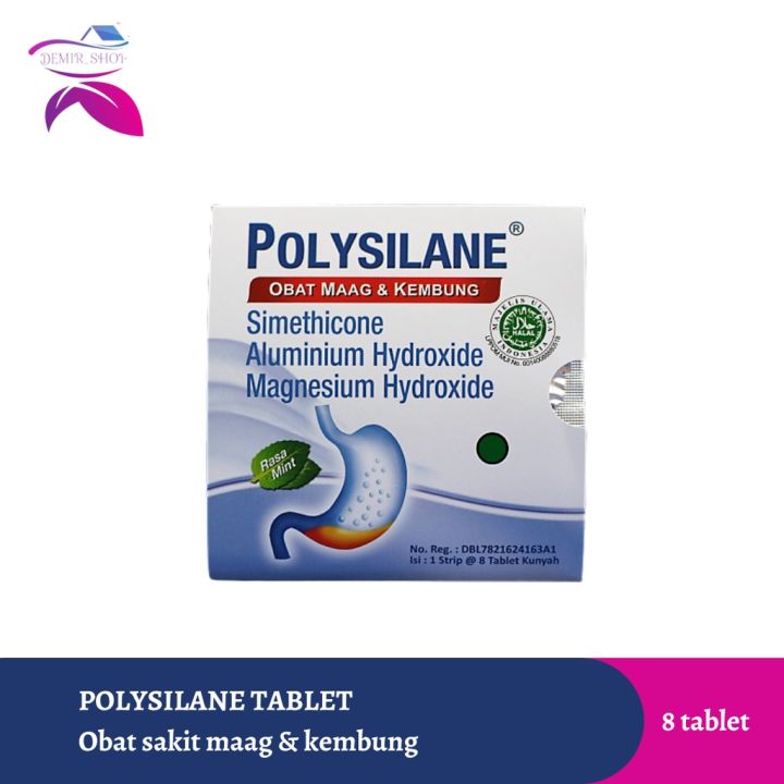 Polysilane Tablet Strip 8 Tablet Kunyah / Obat Maag dan Kembung ...