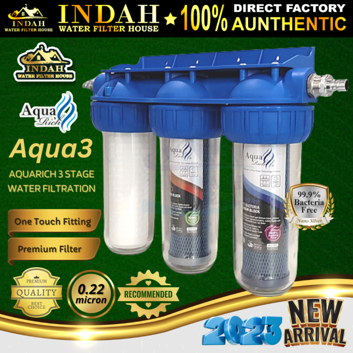 AquaRich AQUA3 Triple Water Filtration System Quick Coupling - 3 Stage Water Filter Triple Water ...