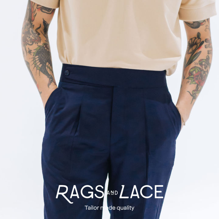 Rags and Lace กางเกง Gurkha ขายาว ผ้า cotton สี Navy | Lazada.co.th