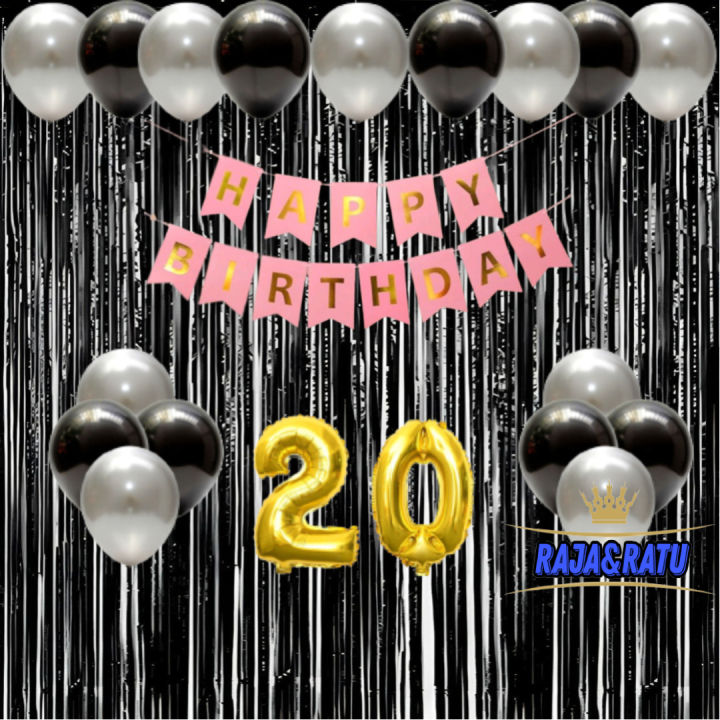 Set Dekor Ulang Tahun Anak Balon Mix Silver Banner Pink Happy Birthday ...