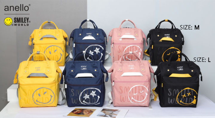 พร้อมส่ง กระเป๋าเป้แฟชั่น anello x SMILEY ช่องเยอะใส่ของได้เยอะ ใส่ได้ ...