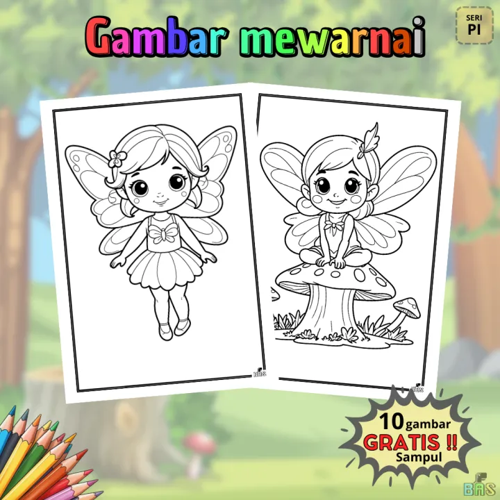 Mewarnai gambar 10 lembar A5 tema Peri untuk anak PAUD TK SD kertas HVS ...