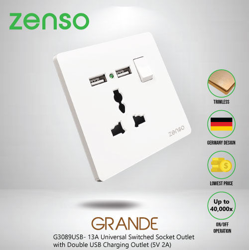 Zenso - Grande Series 13A Universal Switched Socket Outlet With Double ...