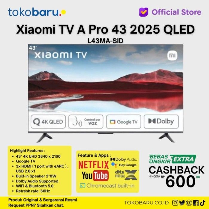 Xiaomi Mi TV 43" 4K QLED 60Hz A Pro 2025 Google TV Smart Dolby Audio Garansi Resmi - A Pro 43 ...