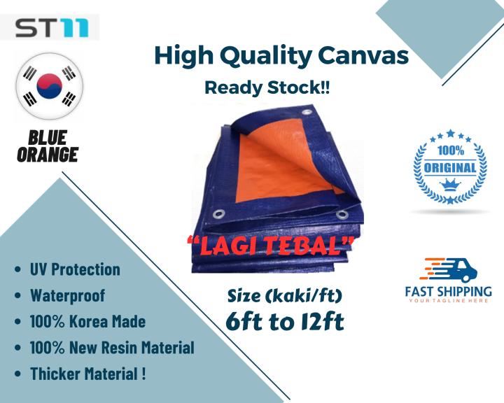 BLUE ORANGE WATERPROOF CANVAS TARPAULIN 6FT to 12FT(LAGI TEBAL DARIPADA ...