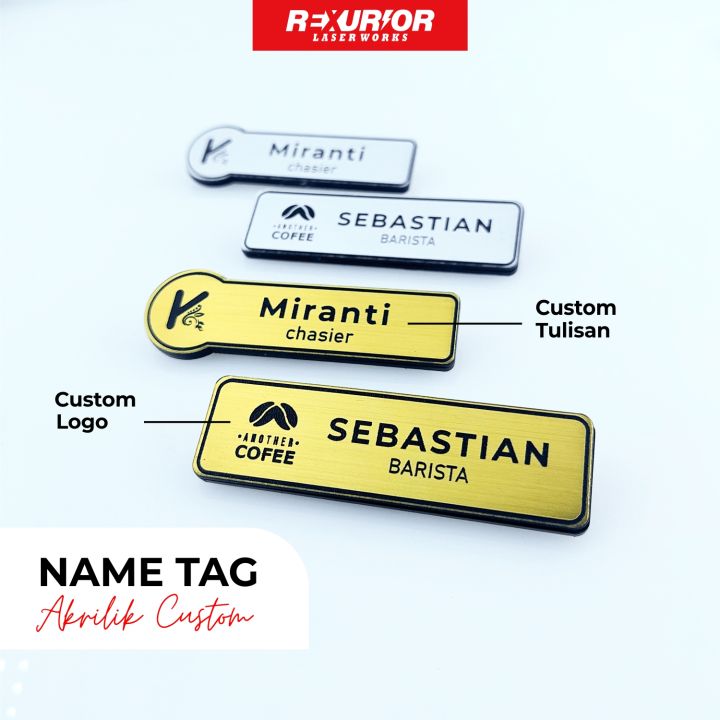 Nametag Akrilik Custom Grafir Laser Gold Silver Badge Papan Nama ...