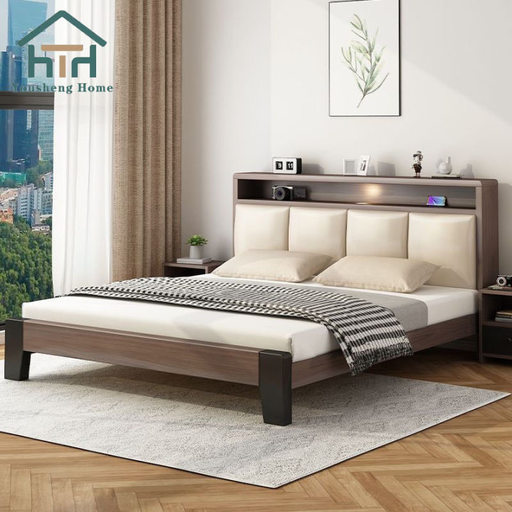 Solid wood bed modern and simple light and luxurious storage bed ...