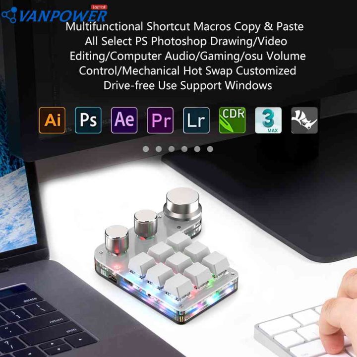 RGB Wireless Bluetooth Programming Macro Custom Mini Keyboard 9 Keys 3 Knob For Gaming Keypad ...