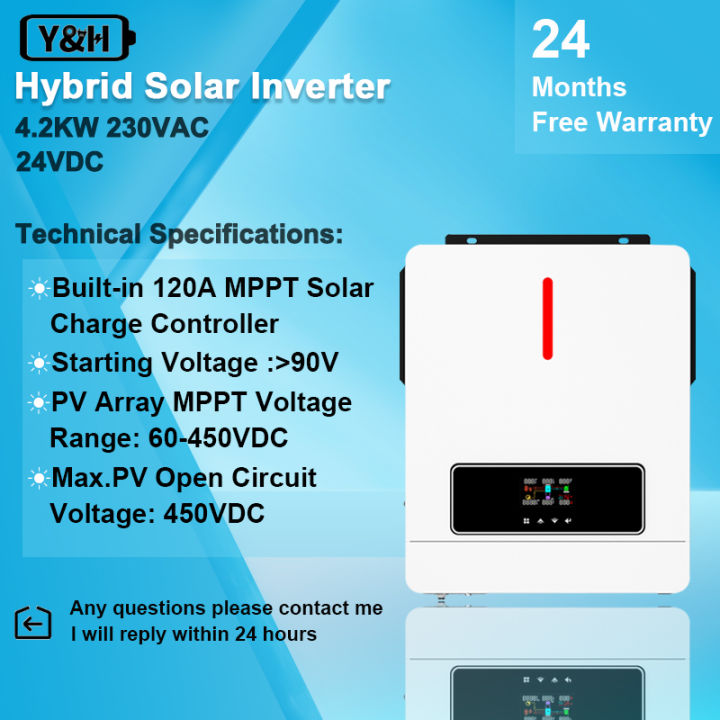 Y&H 4.2KW 24VDC On/Off-Grid Solar Hybrid Inverter AC220V Two Load Output Power MPPT 120A Solar ...