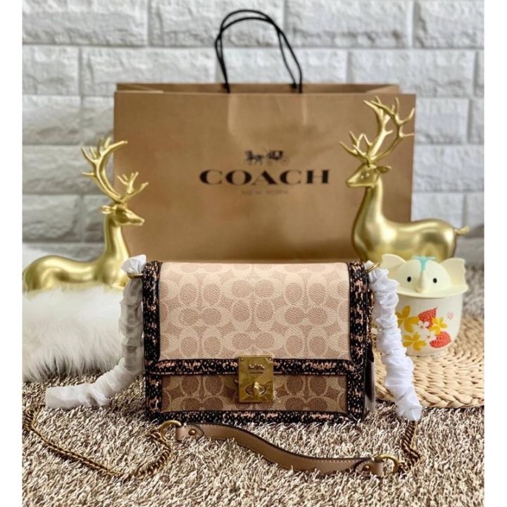 Coach Hutton Shoulder Bag In Blocked Signature Canvas With Snakeskin ...