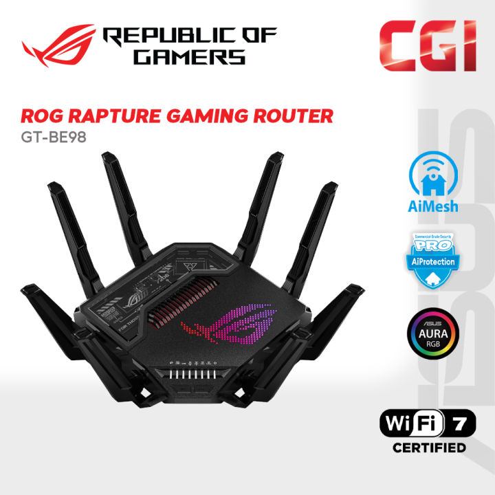 Asus GT-BE98 ROG Rapture Quad-band WiFi 7 320MHz 6GHz 4096-QAM Dual 10G ...