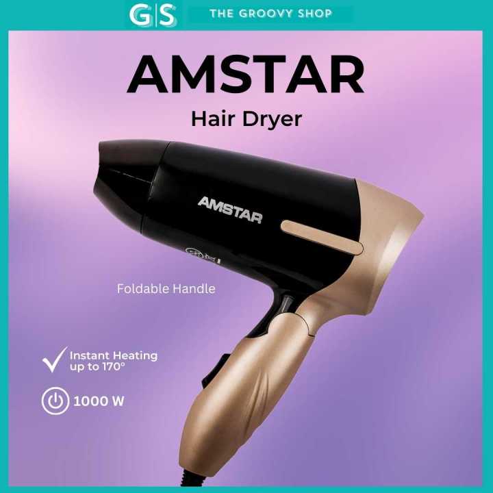 Amstar Folding Travel Hair Dryer 1000 W with 2 Speed, 2 Temperature ...