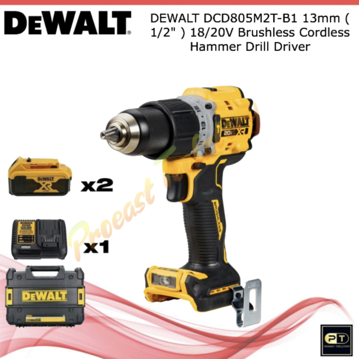 DEWALT DCD805M2T-B1 13mm ( 1/2" ) 18/20V Brushless Cordless Hammer ...