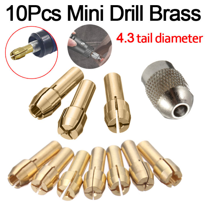 10pc Brass Drill Chucks Collet Bits 0.5-3.2mm 4.3mm Shank Rotary Tool ...