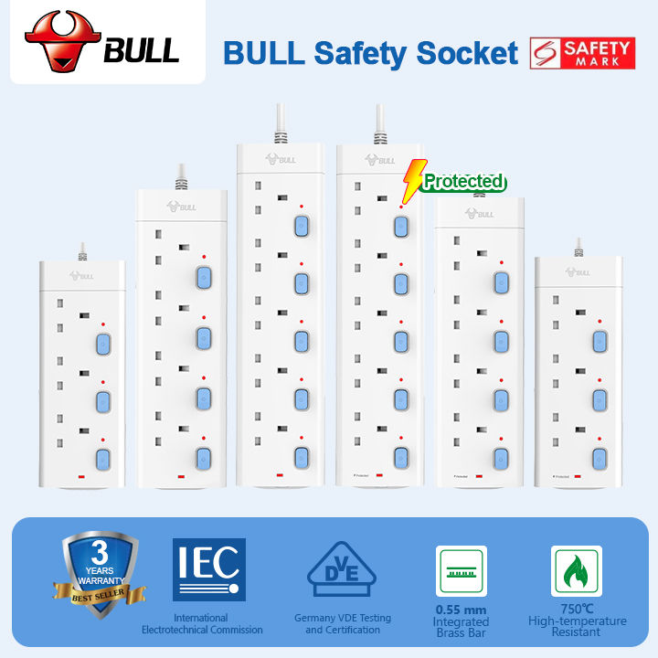 [SG Stock] BULL 3 Way Extension Socket Safety Socket Outlet Power Strip ...
