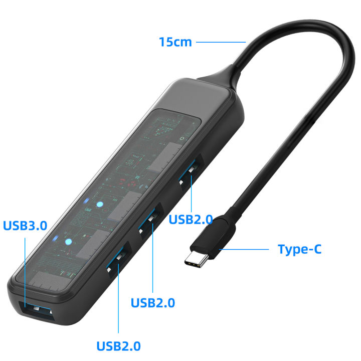 FONKEN 5 in 1 Transparent 3.0 USB Type C Hub High Speed Multi Splitter ... FONKEN 5 in 1 Transparent 3.0 USB Type C Hub High Speed Multi Splitter ...