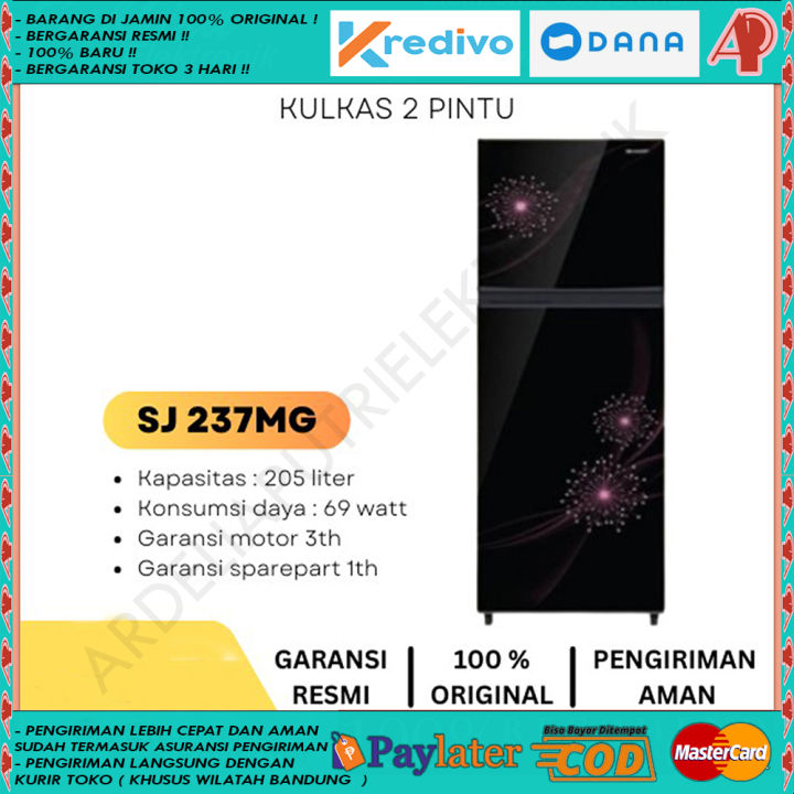 Sharp Kulkas 2 Pintu Shine Magneglass series 205 liter SJ 237MG DB ...
