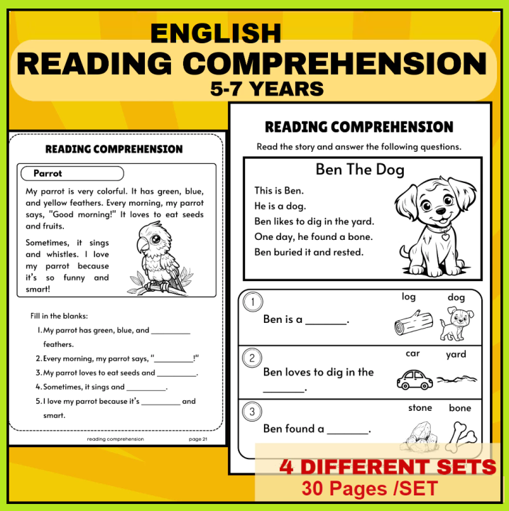 Reading comprehension English Worksheet kids for 5-7 years preschool ...