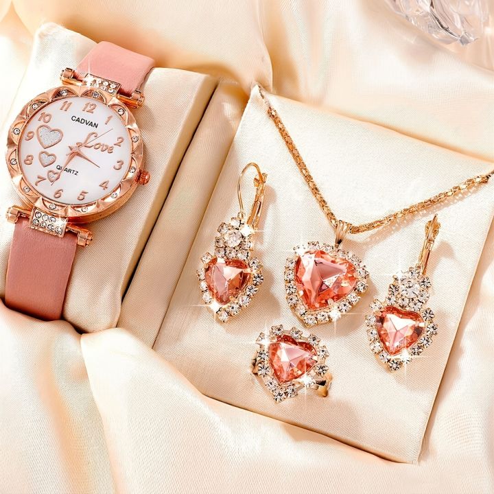 Kegllect 5pcs Women's Watch Cute Heart Quartz Watch Luxury Rhinestone ...