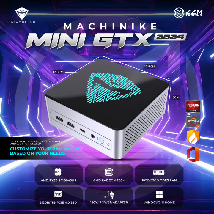 Machenike Mini GTX 2024 (Mini PC) R7-8845HS Radeon 780M 16GB RAM 512GB ...