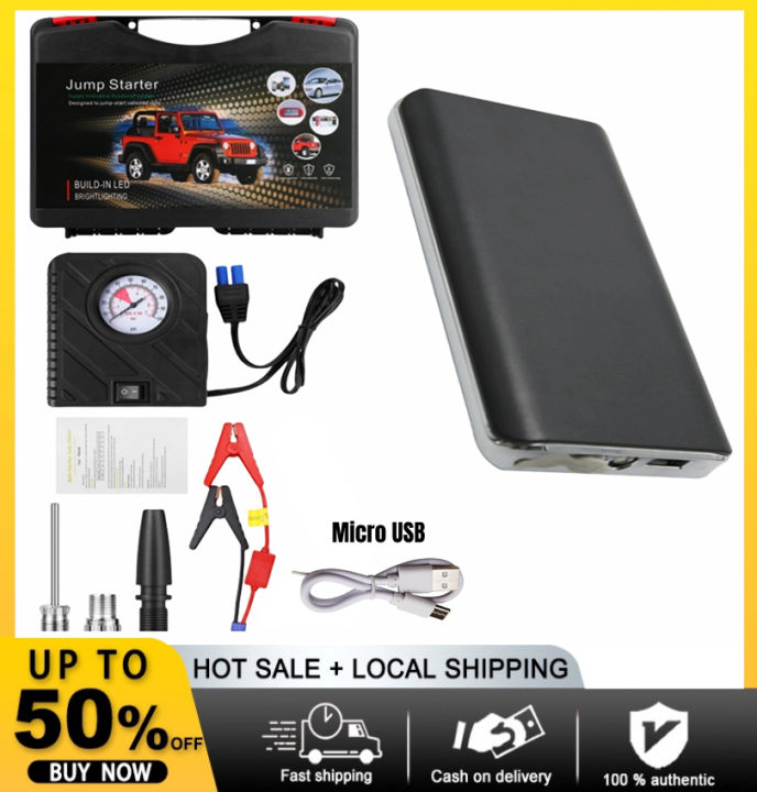 298000mAh Car Jump Starter Mini Pack Booster + Tyre Air Pump Portable Starter Booster Charger ...