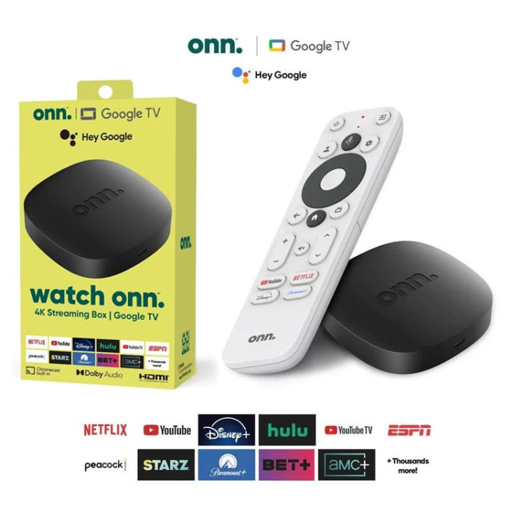 Onn Google TV 4K Streaming Box (New, 2023), 4K UHD resolution with Chromecast and Google ...
