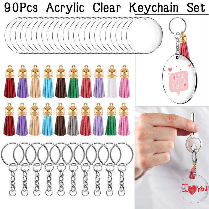 90Pcs Acrylic Clear Circle Discs Keychain Set Round Acrylic Keychain ...