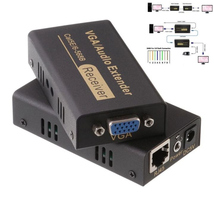 100m HD 1080P UTP VGA Extender Repeater RJ45 1x1 Splitter With 3.5mm ...