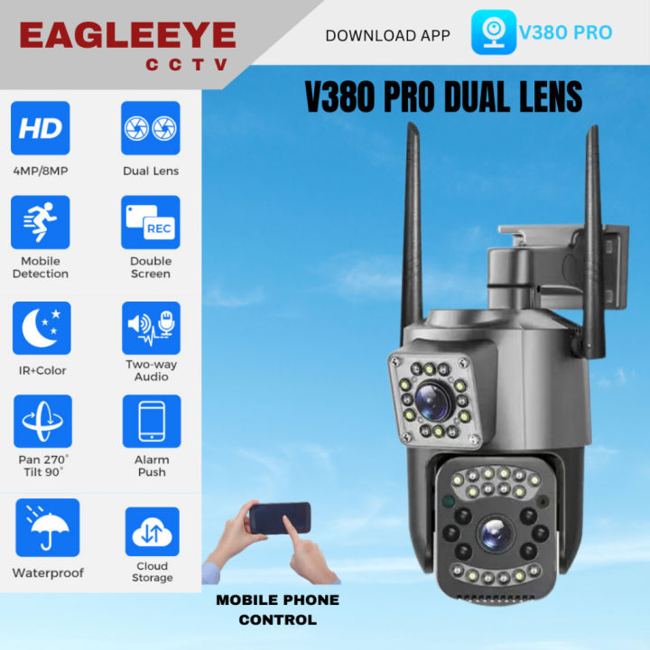 CCTV V380 Pro 4MP Ultra HD Wireless Outdoor Dual Lens CCTV Security Night Vision WIFI IP Camera ...