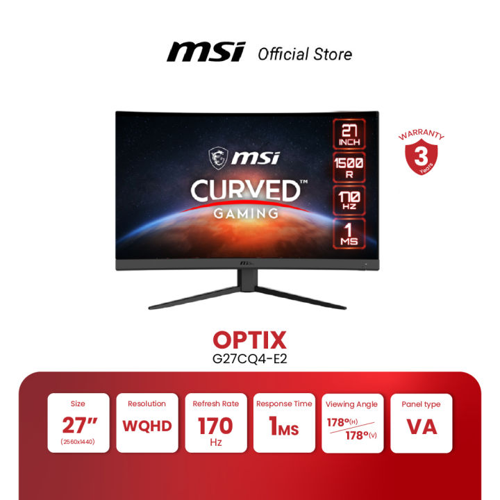 MSI GAMING MONITOR OPTIX G27CQ4 E2 CURVED | 27" | WQHD | VA | 170Hz ...