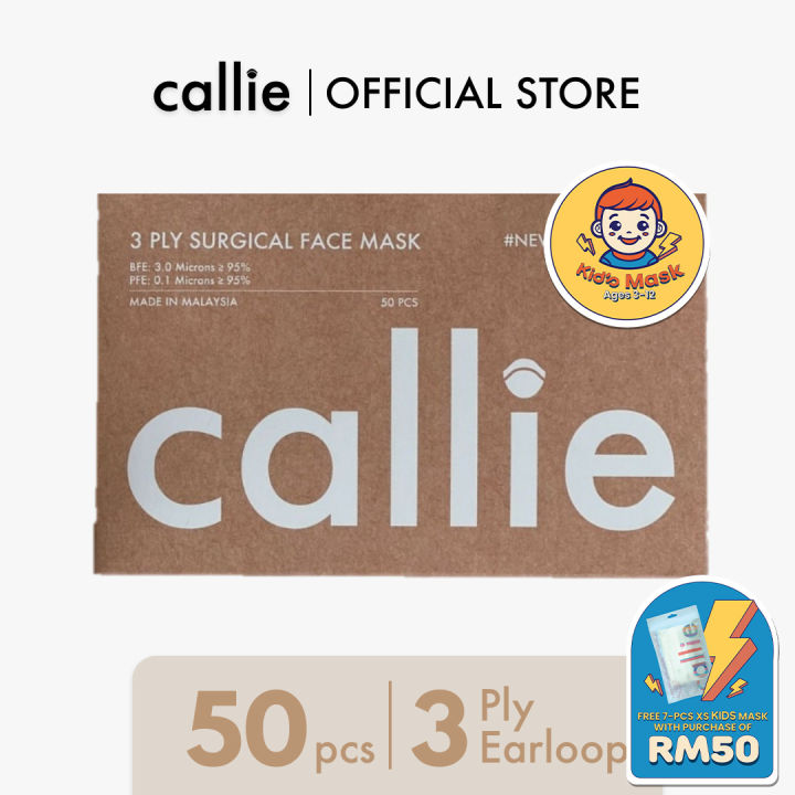 Callie 3 Ply Earloop Medical Face Mask - Hyper Whiteout For Kids (50 ...