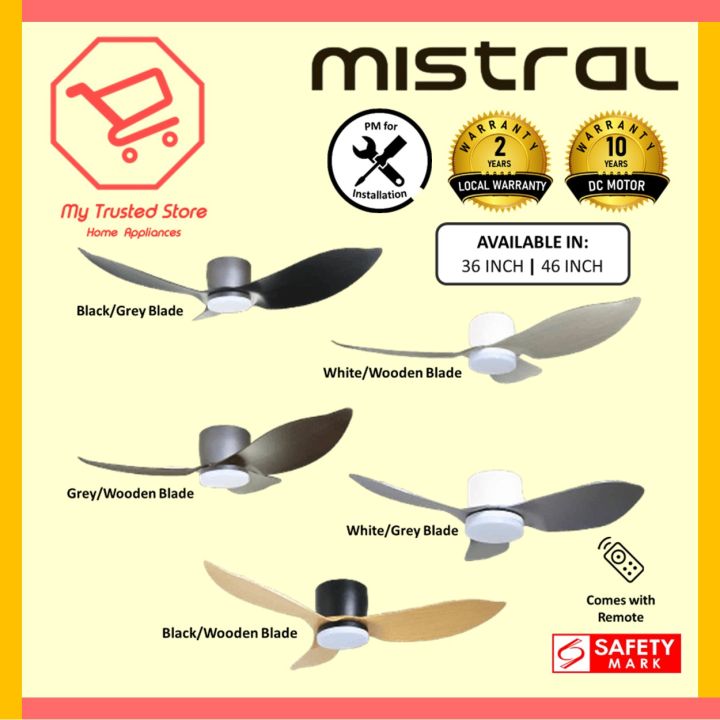 Mistral Solar DC Motor Ceiling Fan with 3 Tone Dimmer LED Light Kit and ...