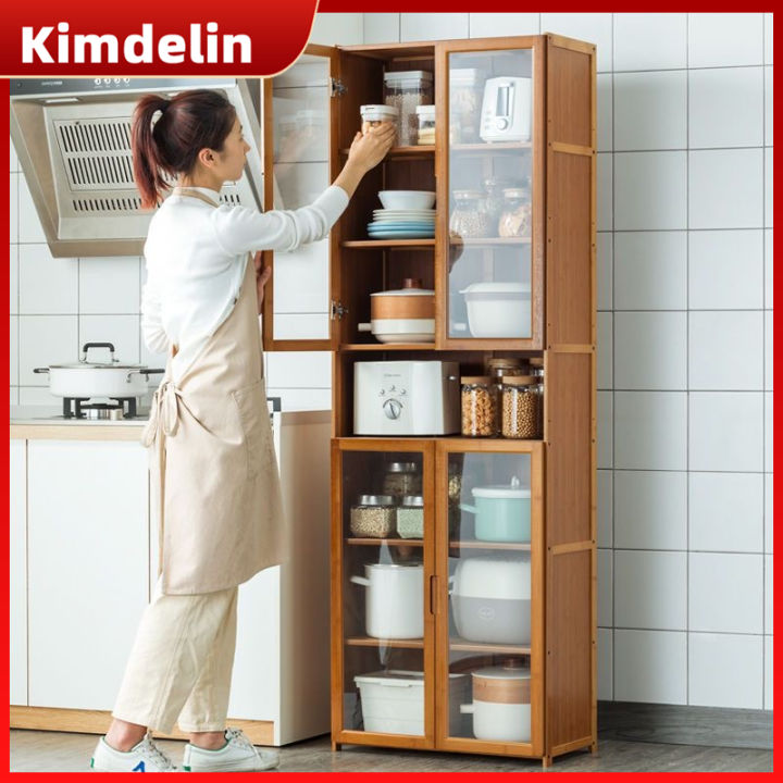KIMDELIN ตู้เก็บของในครัวอะคริลิคไม้ไผ่2ประตูโปร่งแสง3/4/5/6/ 7ชั้น ...