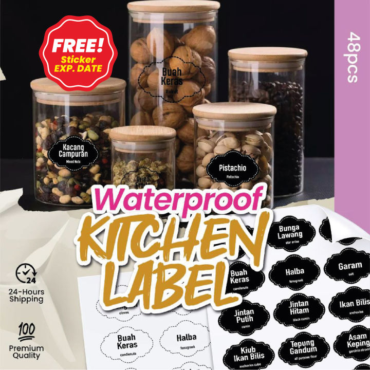 48 Pcs Transparent Label Sticker Kitchen / Label Sticker Dapur | Lazada
