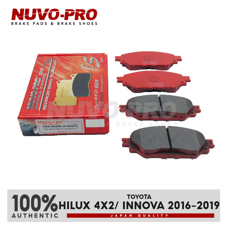 Nuvo-Pro Brake Pad Front Toyota Hilux 4x2 / Innova 2016-2019 VAX-2836K ...