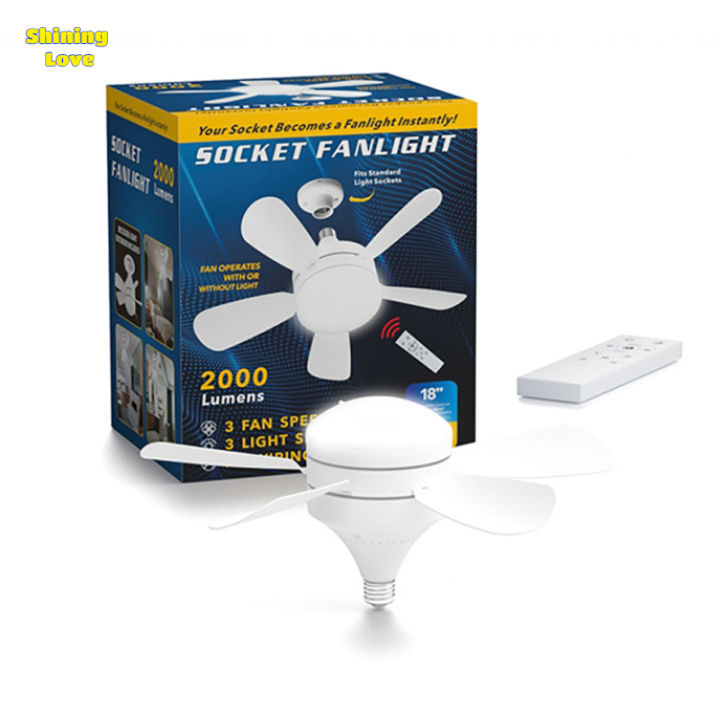 Socket Fan Light With Remote, E27 Base Screw Ceiling Fan With Light ...