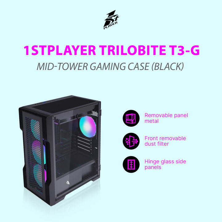 1STPLAYER TRILOBITE T3-G MID-TOWER GAMING CASE W/ TG SIDE & FRONT/ M ...