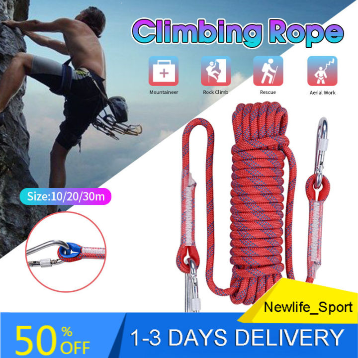 Rescue Safety Rope Utility 10/20/30M Nylon Rappelling with Carabiners ...