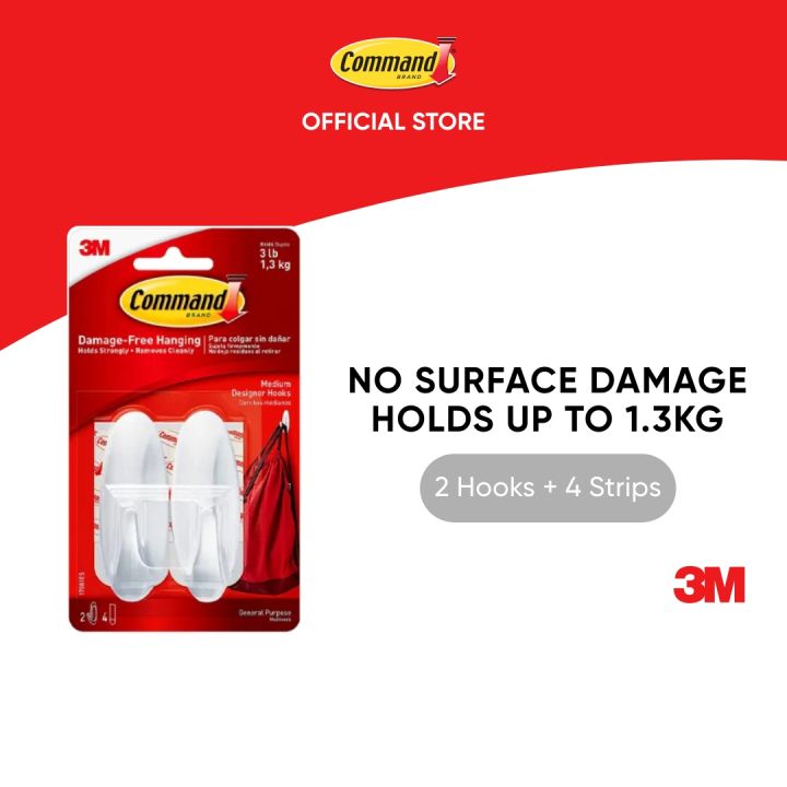3M™ Command™ Medium Designer Hooks, 17081, 2 Hooks + 4 Strips Holds Up ...