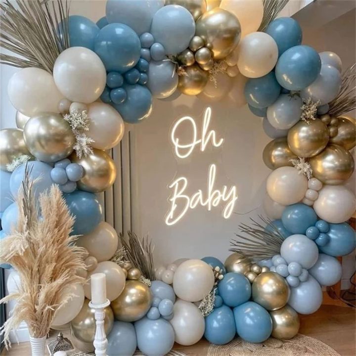 Dusty Blue Balloon Garland Arch Kit 122pcs White Sand Pastel Macaron ...