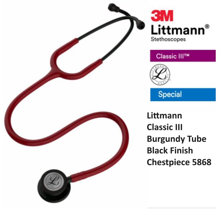 Littmann Classic III Stethoscope: Burgundy Tube Black Finish Chestpiece ...