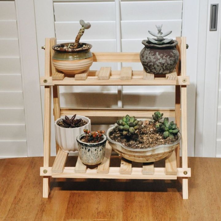SHIBEN Corner Garden Folding Two-layer Display Rack Desk Shelf Flower ...