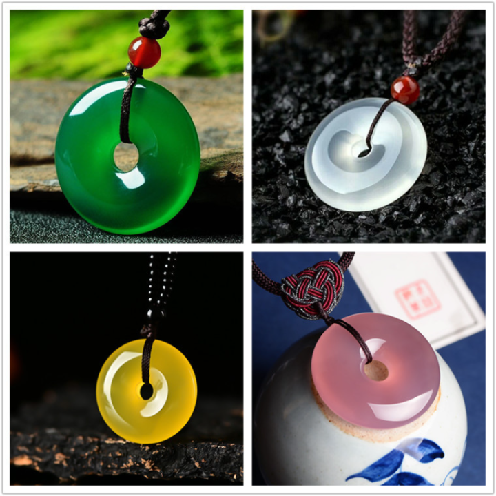 Natural Jade Peace Buckle Pendant Necklace For Unisex With Adjustable ...