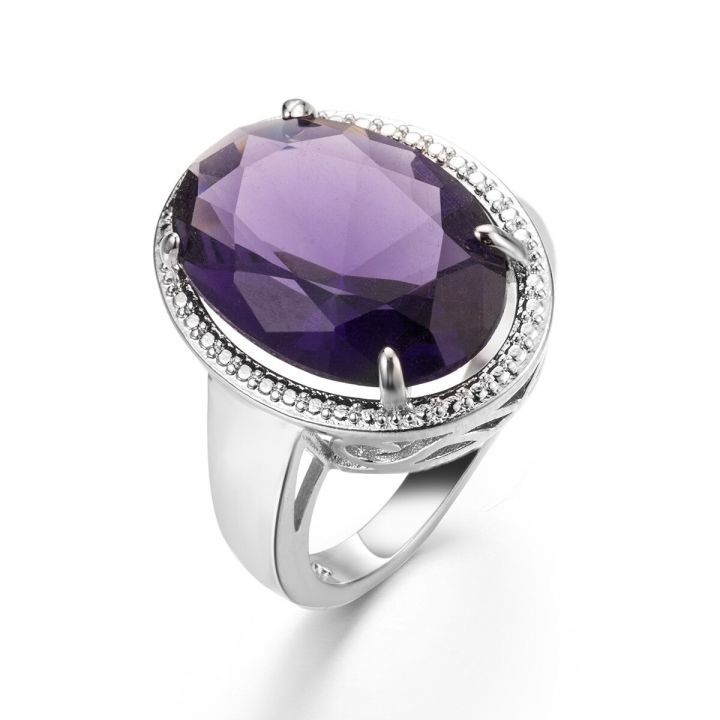 925 Silver Color Natural Amethyst Ring for Women Peridot Bizuteria Anillos Purple Topaz Natural ...