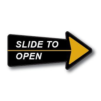 SLIDE TO OPEN RIGHT ARROW DOOR SIGN BOARD 45X100X2MM. WE ACCEPT CUSTOM ...