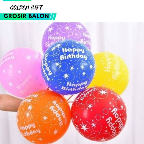 Balon Latex Bulat 12 inch Motif Tulisan Happy Birthday HBD Warna Warni ...