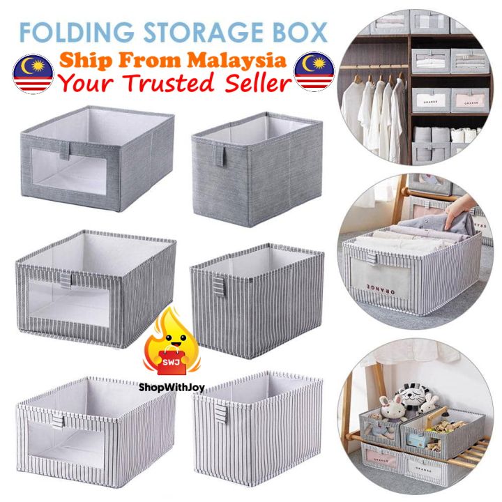 【ShopWithJoy】 Korean Storage Box Foldable Wardrobe Linen Storage Box ...