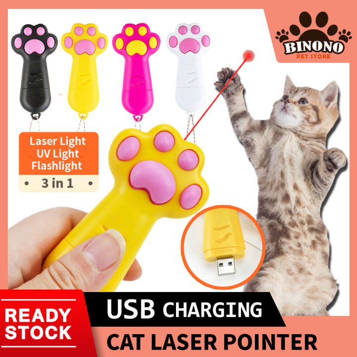 NEW VERSION 3 in 1 Cat Laser Pointer USB Rechargeable Cute Paw Cat Toy ...